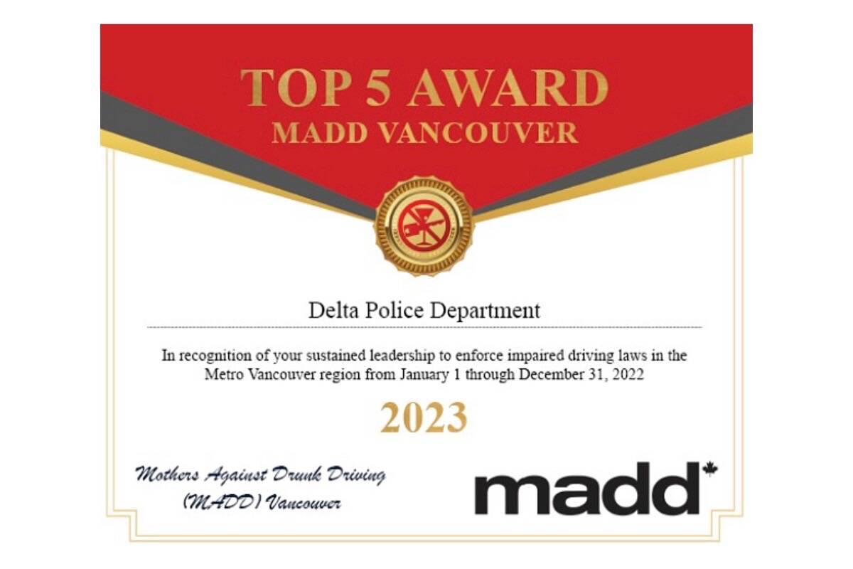 Delta Police Department recognized for impaired driving enforcement - Surrey Now-Leader
